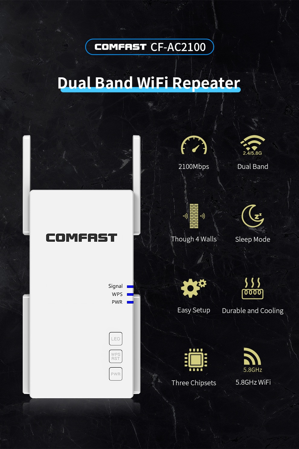 Comfast 2100Mbps Dual Band Wireless Wifi Repeater/Extender 5G Home Wifi ...