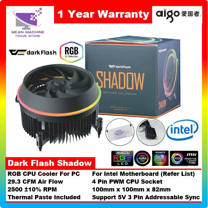 Aigo DarkFlash Shadow RGB CPU Cooler For Intel Socket Motherboard (5V 3 ...