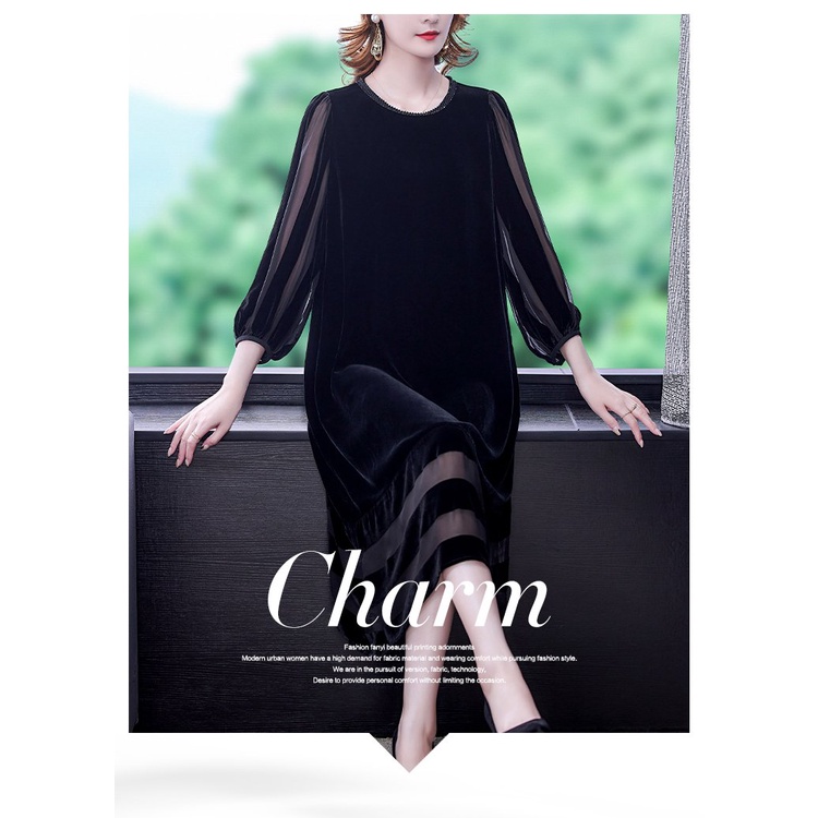 Women's Large Size Gold Velvet Dress2021Autumn Clothing Foreign High ...