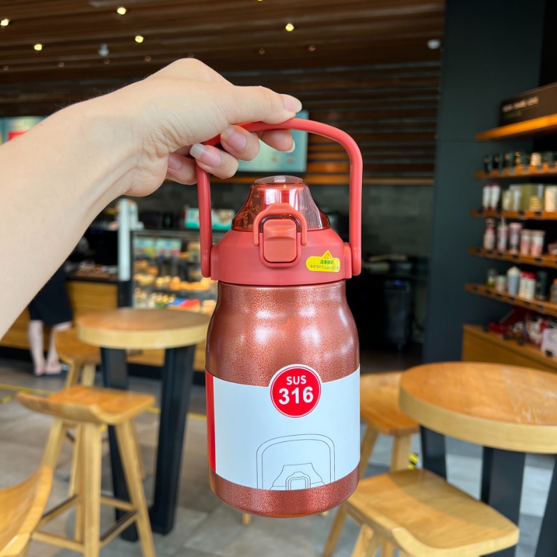 กระบอกน้ำ สแตนเลส316 มีหูหิ้ว กระบอกน้ำเก็บเย็น ขนาดใหญ่1300ML แบบหลอดดูด เก็บน้ำร้อนเย็น มี4สี ...