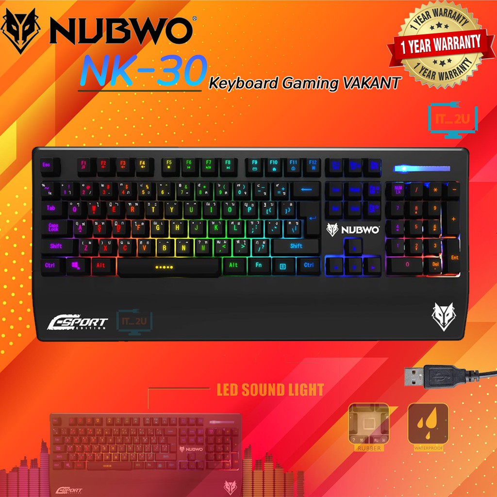 Nubwo NK-30 Keyboard Gaming Vakant Led Sound Light Rubber Dome Switch กันน้ำได้ | Shopee Thailand