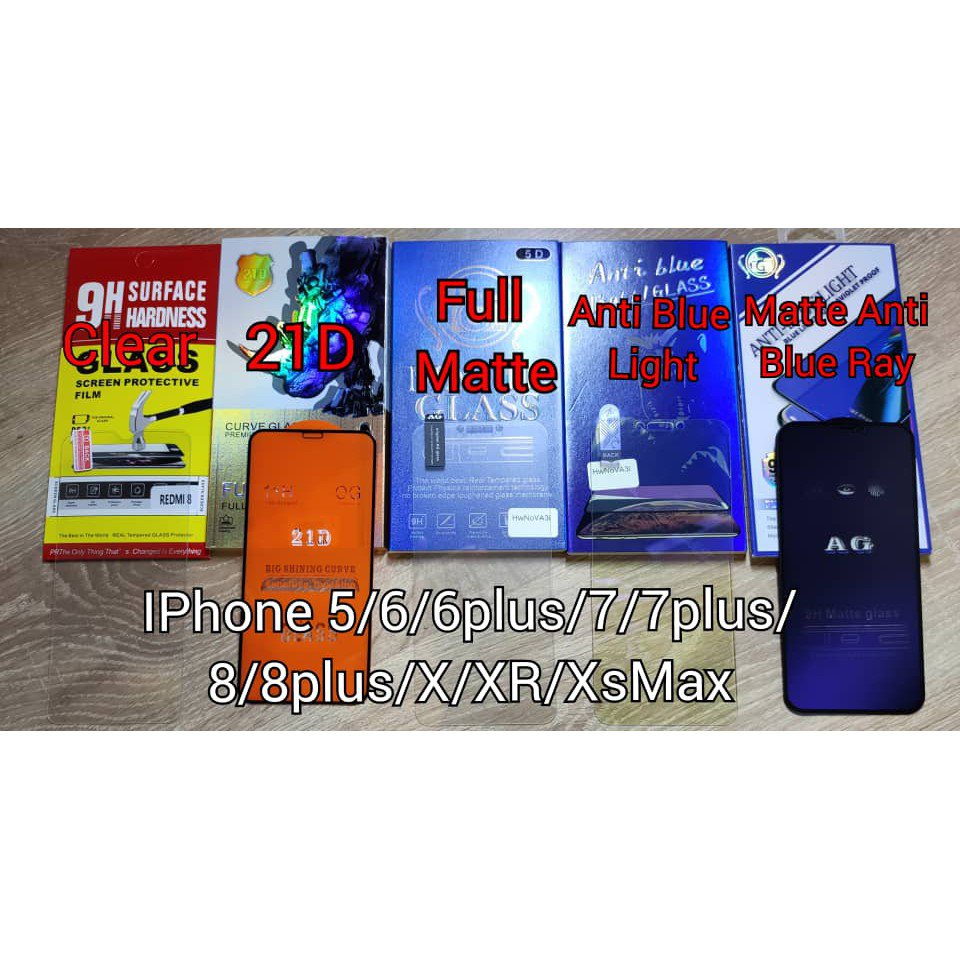 2021TEMPERED GLASS IPHONE 5 6 6PLUS 7 7PLUS 8 8PLUS X XR XSMAX CLEAR21D FULLFULL MATTEANTIBLUE ...