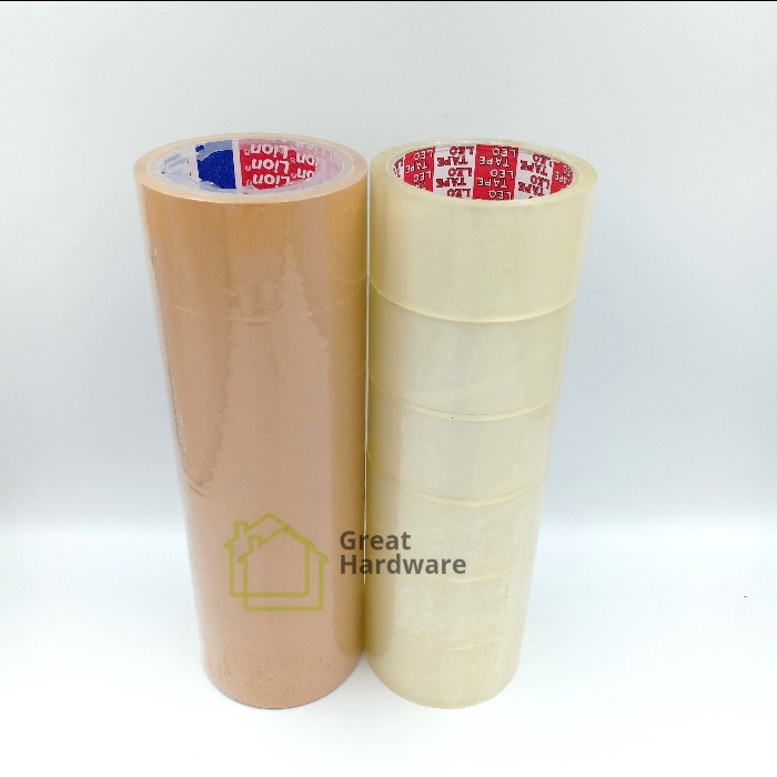 OPP Tape LION เทปปิดกล่อง สีน้ำตาล 2 x 45 หลา แถว6ม้วน เทปแพ็คของ เทป2 ...