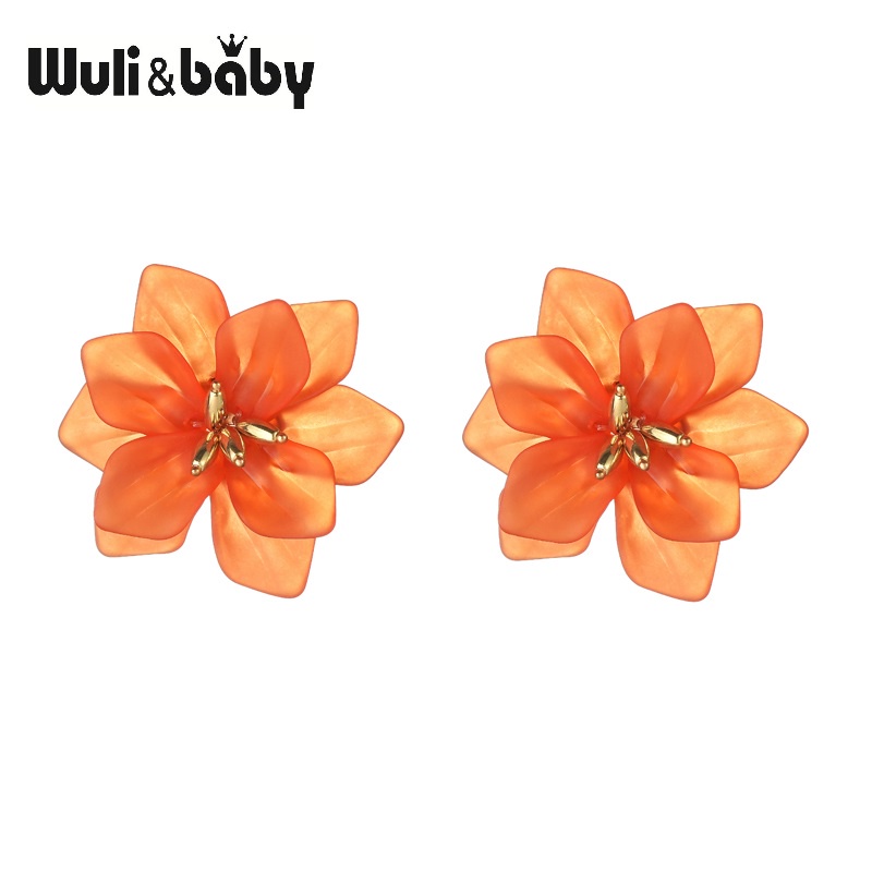 Wuli & baby Hyperbole Flower Earrings Women Acrylic Big White Orange ...
