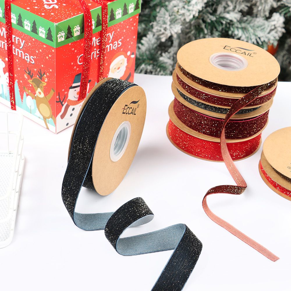 LANFY???? 10mm 25mm 10yards Party Gold Wire Velvet Ribbon Home Wrapping ...