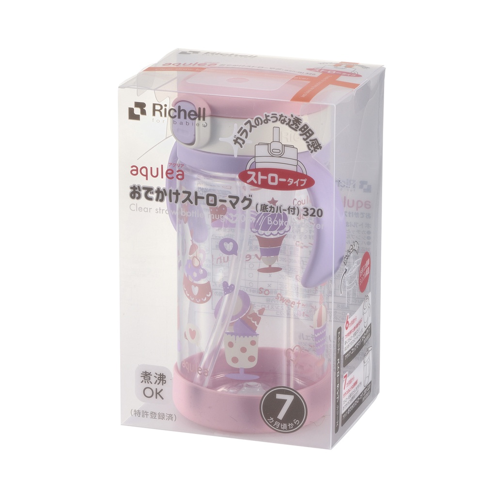 Richell แก้วหลอดดูดกันสำลัก คว่ำไม่หก มีซิลิโคนรองแก้ว รุ่นAQ- Aqulea (320 มล.) น่ารักสไตล์ ...