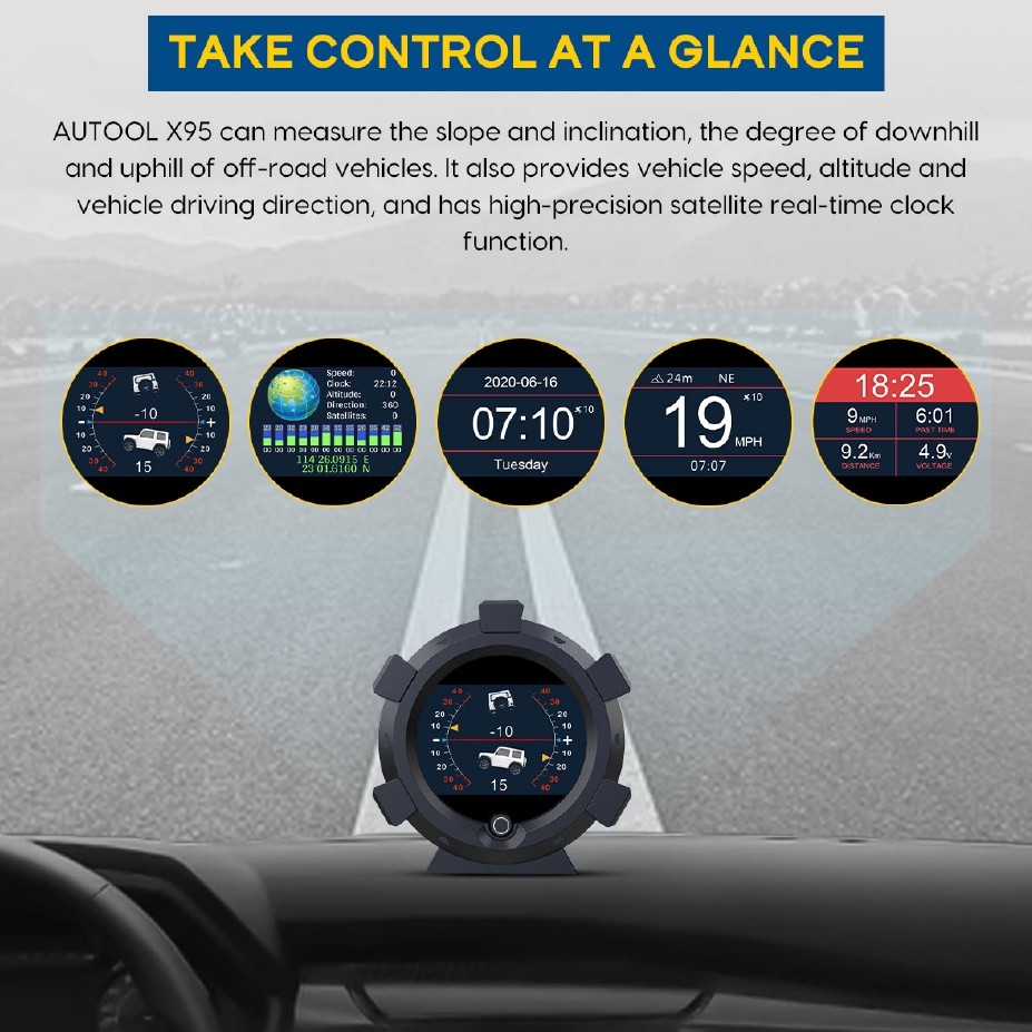 AUTOOL X95 GPS เครื่องวัดความเอียงรถยนต์อัจฉริยะ HUD (head-up diaplay ...