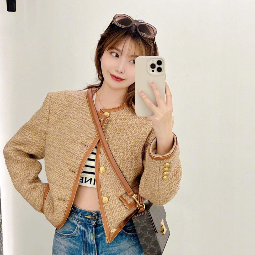 CELINE WOOL TWEED JACKET ชนช็อป เสื้อคลุม แจ็คเก็ต ผ้าทวิส ทวิช แต่งขอบ ...
