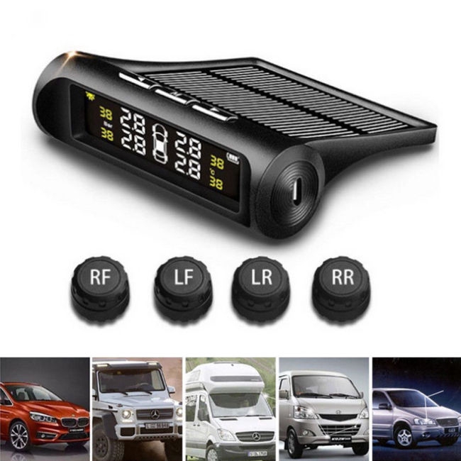 TPMS Solar Wireless Tire Pressure LCD Monitoring System with 4 External ...