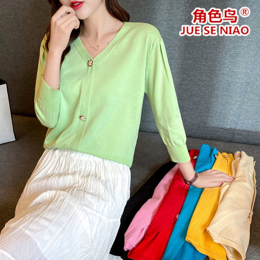 New 2020 spring and autumn thin coat women's knitted sweater three ...