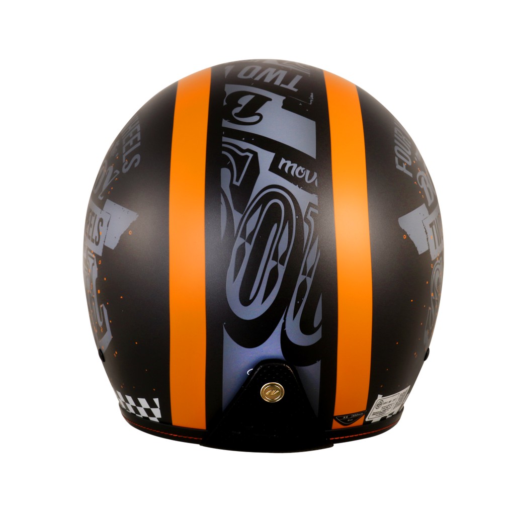 Real Helmets - หมวกกันน็อค Vintage I Two Wheels ดำ-ส้ม (ด้าน ...