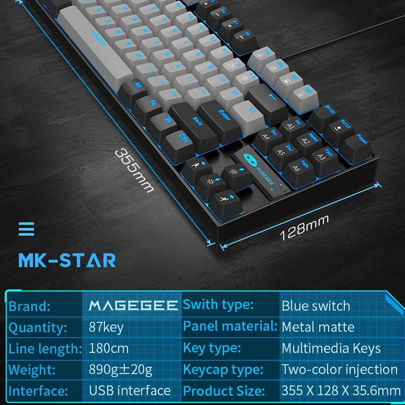 ♦MageGee MK-star Mechanical Gaming Keyboard Blue / Red Switch 87 keys ...