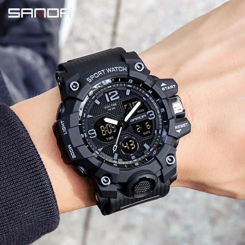 Men Sports Watches G Style Black Wrist Watch Sanda Led Digital 50M Waterproof Watch for S Shock ...