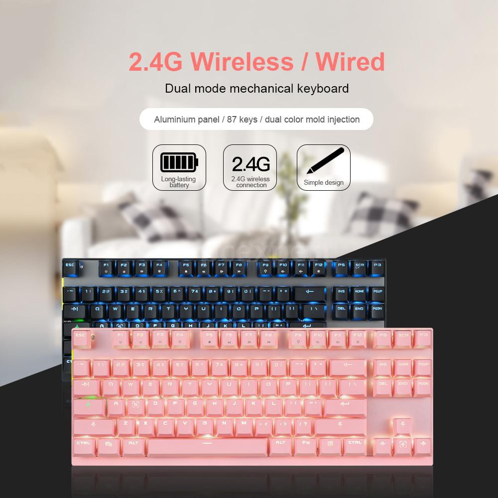 PCER Motospeed Wired / Wireless Dual Mode 87 Keys Red Switch Mechanical ...
