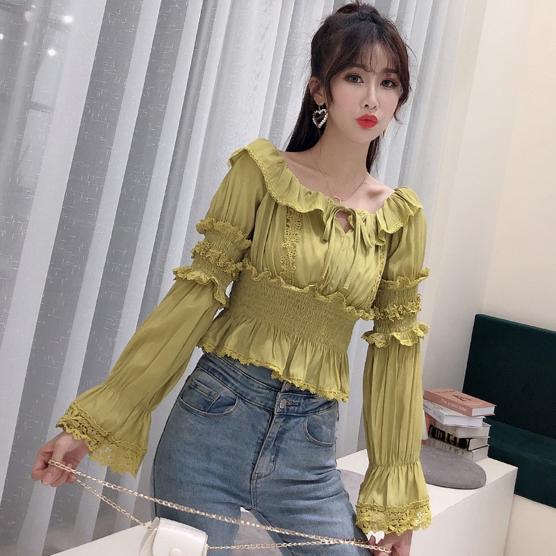 Women Shoulder Top Korean Fashion Long Sleeve Shirt Lace - an950gfsz9 ...