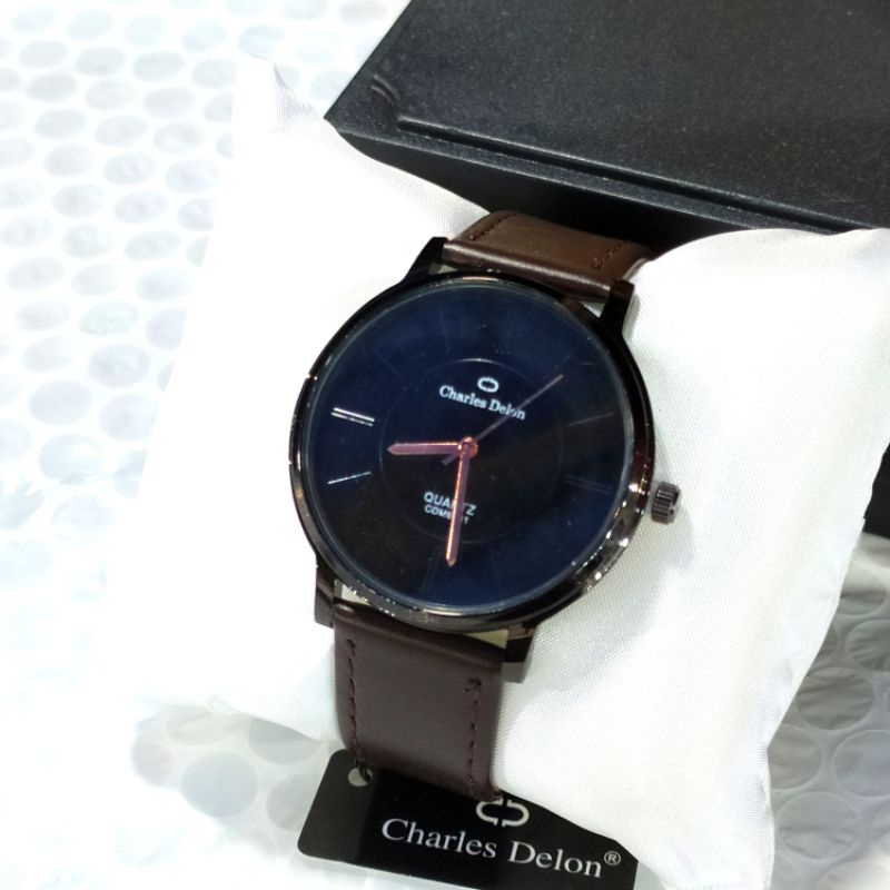 Charles delon นาฬิกาข้อมืออะนาล็อก สายหนัง สําหรับผู้ชาย - otaolshopfi ...