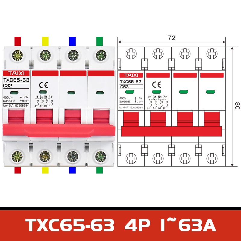 6ka Mcb C65n-63 Miniature Circuit Breakers พร้อมตัวบ่งชี้ 1p 2pole 3p ...