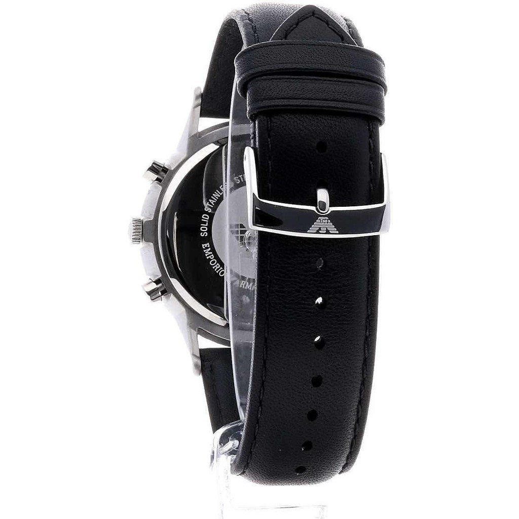 New ☇☎Emporio Armani Mens Chronograph Black Leather Strap Watch 43mm ...