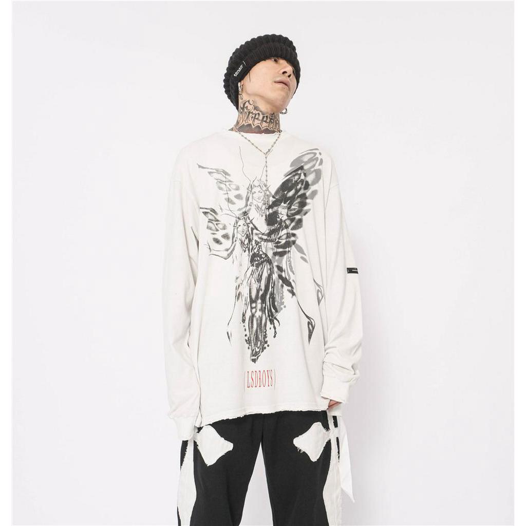 UNCLEDONJM Graphic tees Damaged vintage Hip Hop Long sleeve t shirt oversized t shirt Streetwear ...