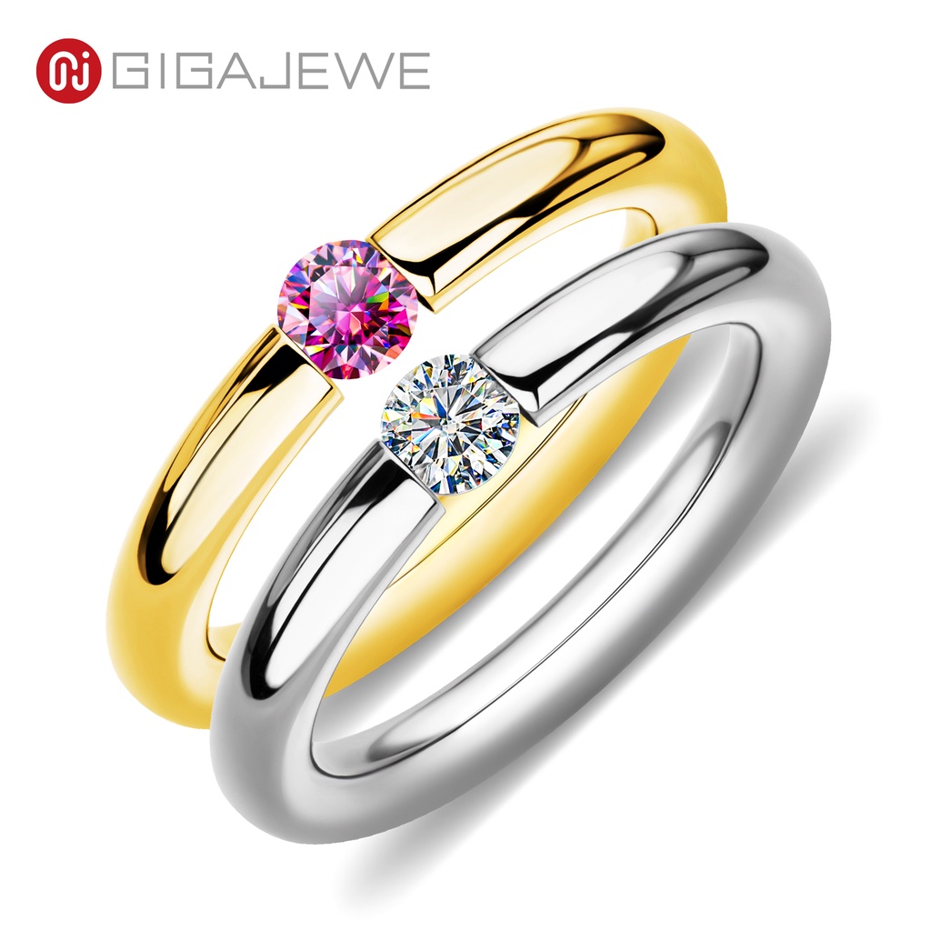 GIGAJEWE Moissanite 0.3ct 4mm Round Cut Nova BluePink EF Titanium Steel ...