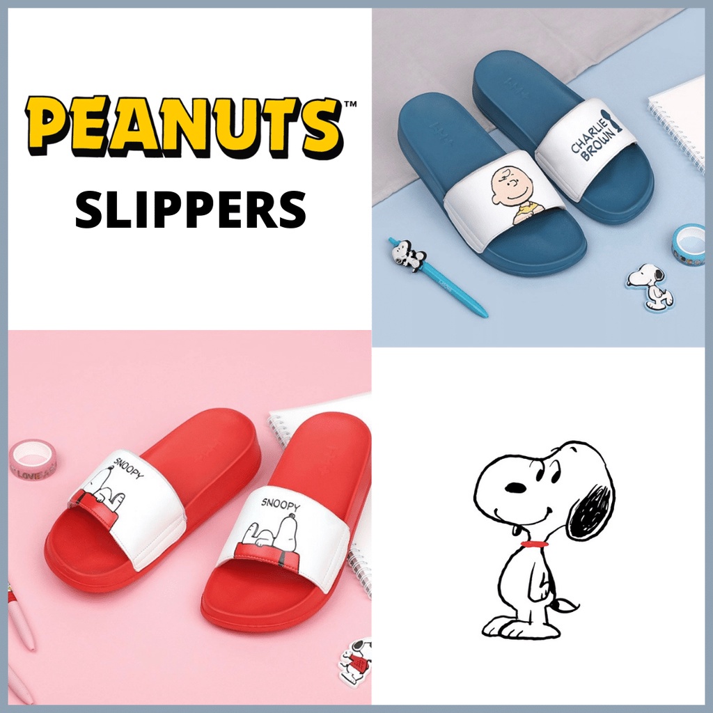 [Peanuts] Snoopy Slippers Unisex Flip Flops Slides 2 colors | Shopee ...