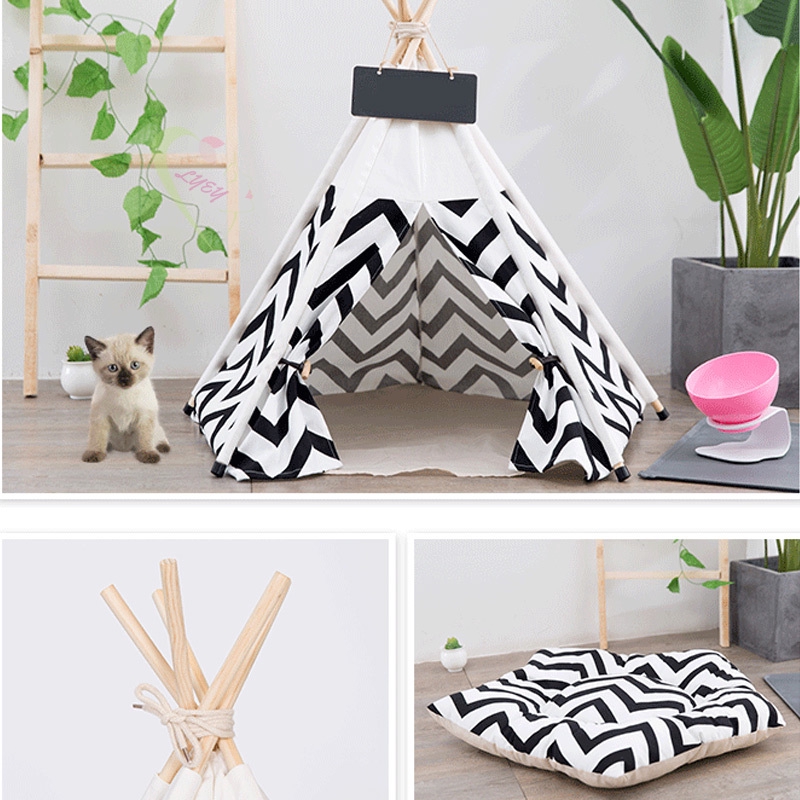 LE Pets Teepee Dogs Cats Rabbits Bed Cotton Canvas Portable Striped Pet ...