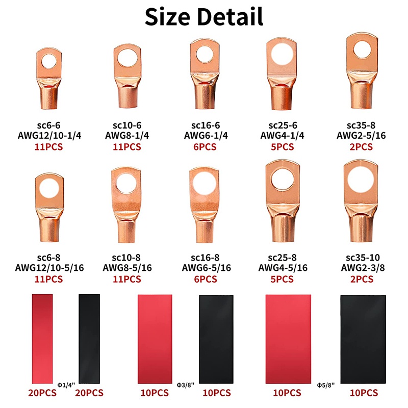 ขั้วต่อสายไฟทองแดง Awg 2 4 6 8 10 12 Ring Lug พร้อมสายเคเบิ้ล 70 ชิ้น 80 ชิ้น - digitalmart.th ...
