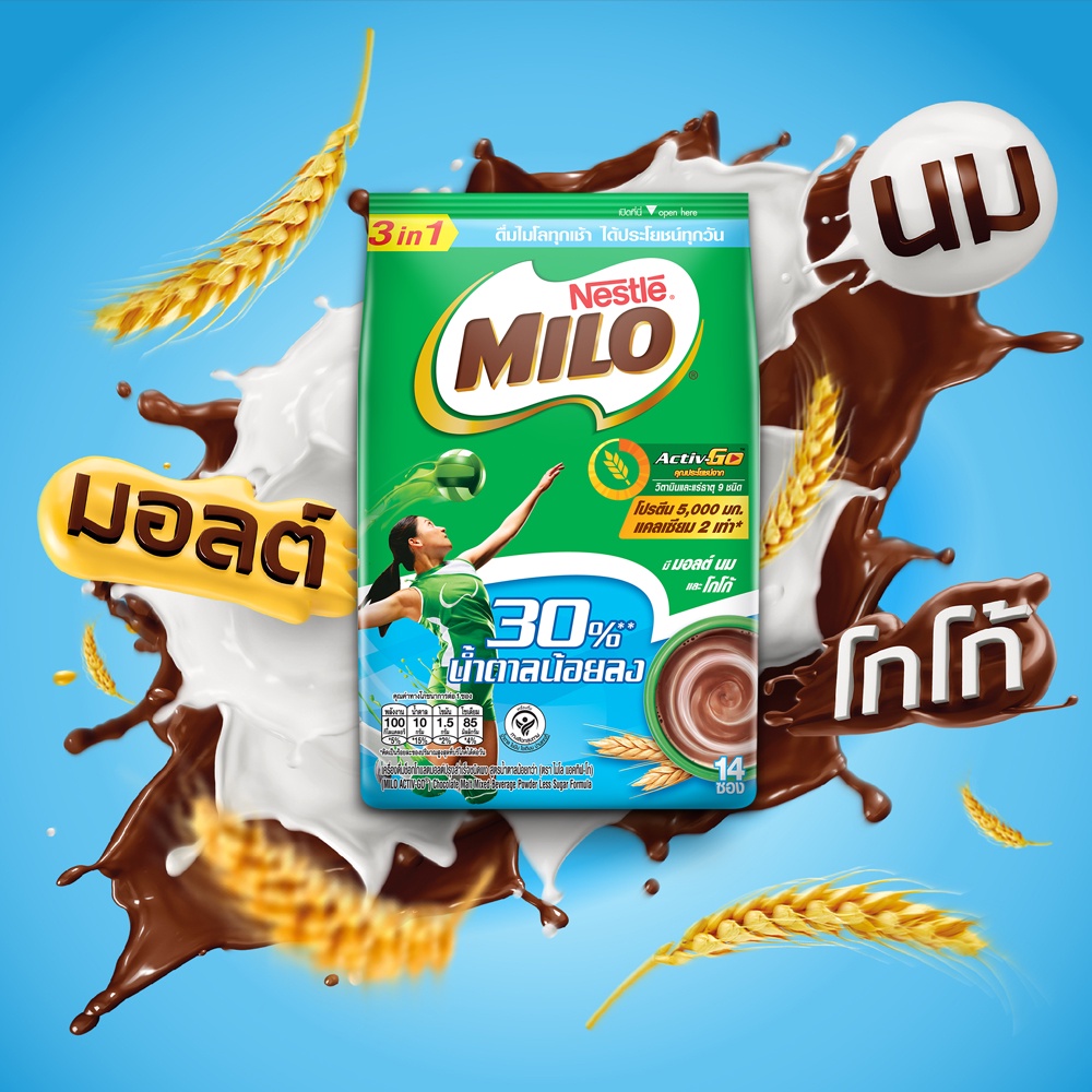 MILO Chocolate Malt Less Sugar 3in1 ไมโล 3อิน1 สูตรน้ำตาลน้อยกว่า 25g ...