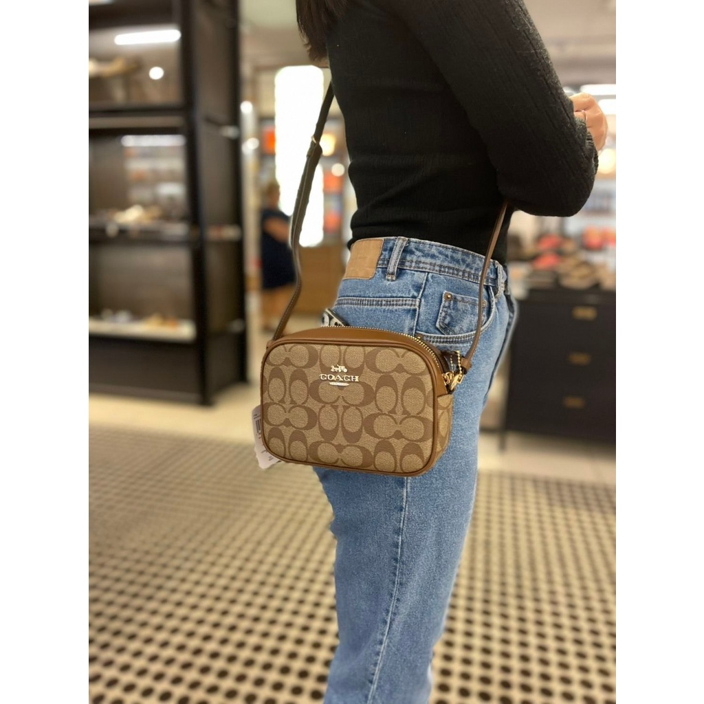 พร้อมส่ง แท้ New Coach Mini Jamie Camera Bag In Signature Canvas (C9926) GoldKhaki Saddle 2 ...