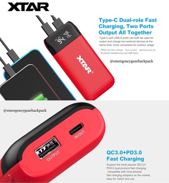 XTAR PB2S Portable Battery Charger & Power Bank QC3.0 & PD3.0 - emergencygearbackpack - ThaiPick