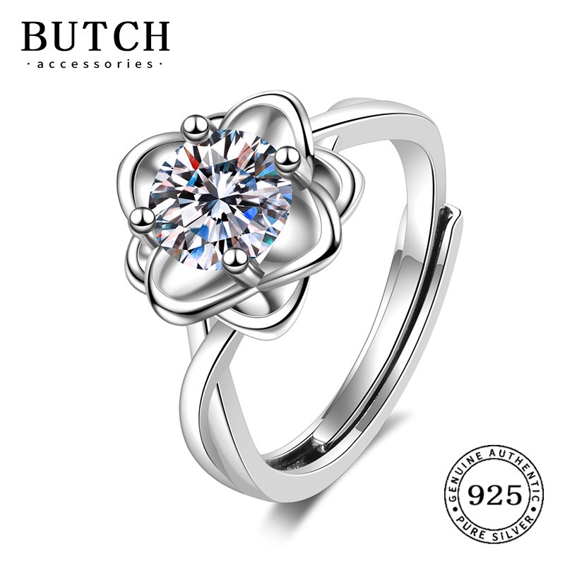 Butch แหวนเงินสเตอร์ลิง 925 ประดับเพชร ลายดอกไม้ ปรับขนาดได้ แฟชั่น ...