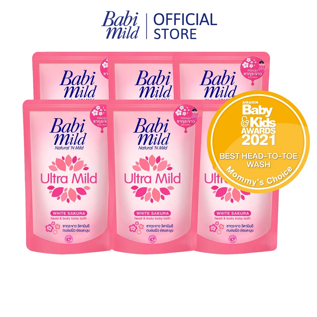 เบบี้มายด์ สบู่เหลวอาบและสระ ไวท์ ซากุระ ถุงเติม 350 มล. x6 Babi Mild White Sakura Bath Gel ...