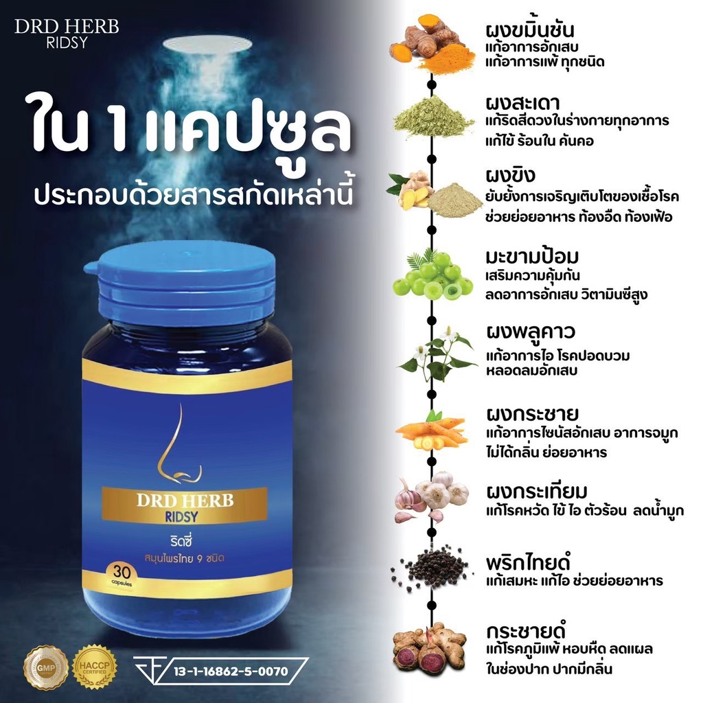 ริดซี่ สมุนไพรไทย9ชนิด ลดอาการภูมิแพ้ คัดจมูก น้ำมูกไหล หายใจไม่สะดวก DRD HERB ช่วยได้ ของแท้ ...