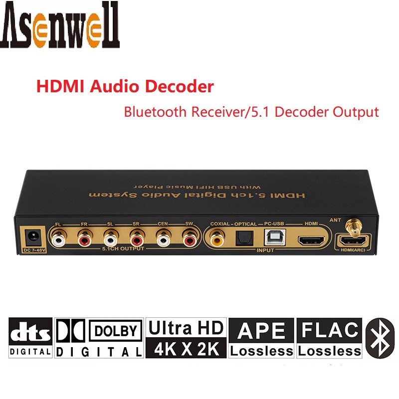 4K@60Hz HDMI 2.0 Audio Extractor Converter DTS AC3 5.1CH Digital Audio Decoder ARC SPDIF Coaxial ...