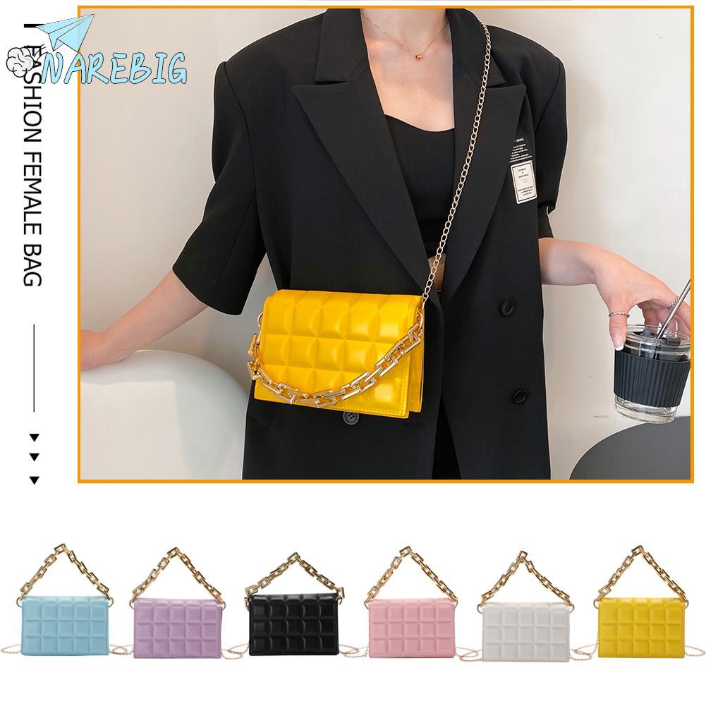 READY√Fashion Women Checker Pattern PU Messenger Bag Casual Thick Chain ...
