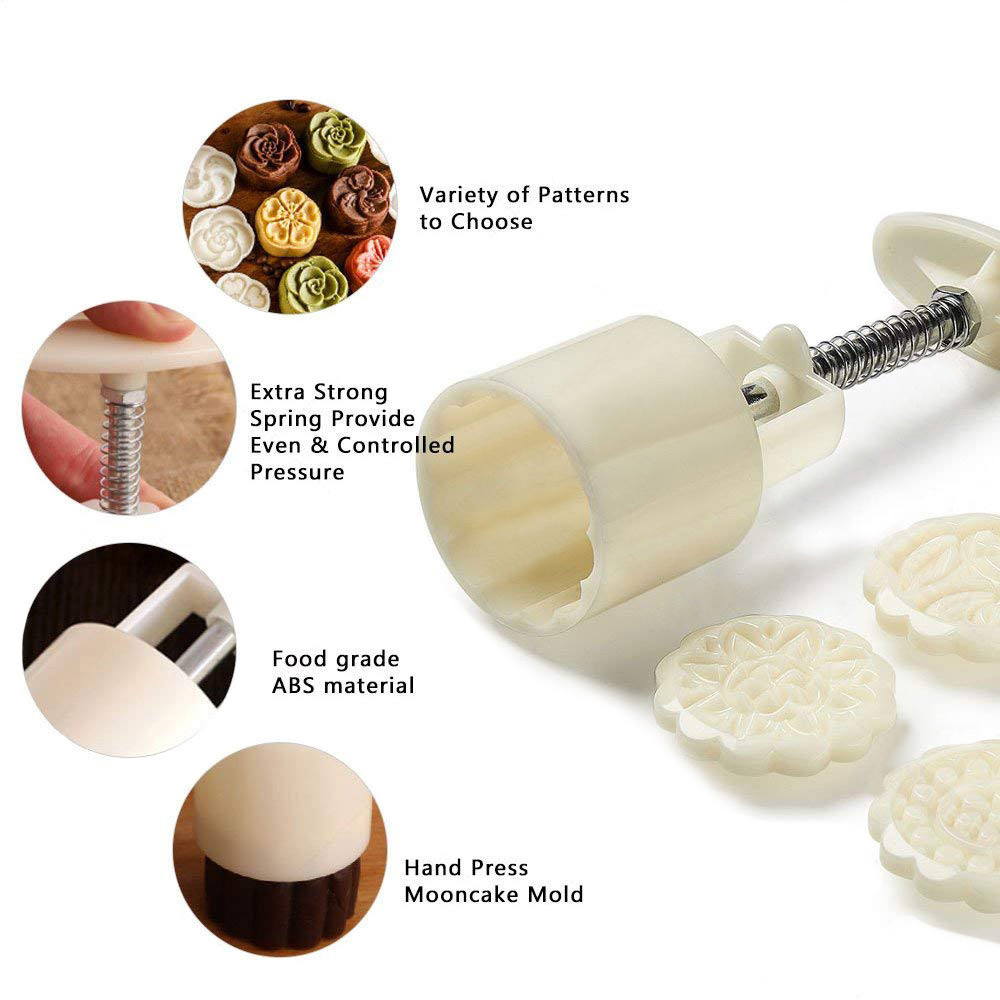 6 Styles Flower Shaped Mooncake Mold / Hand Pressure Fondant Moon Cake ...