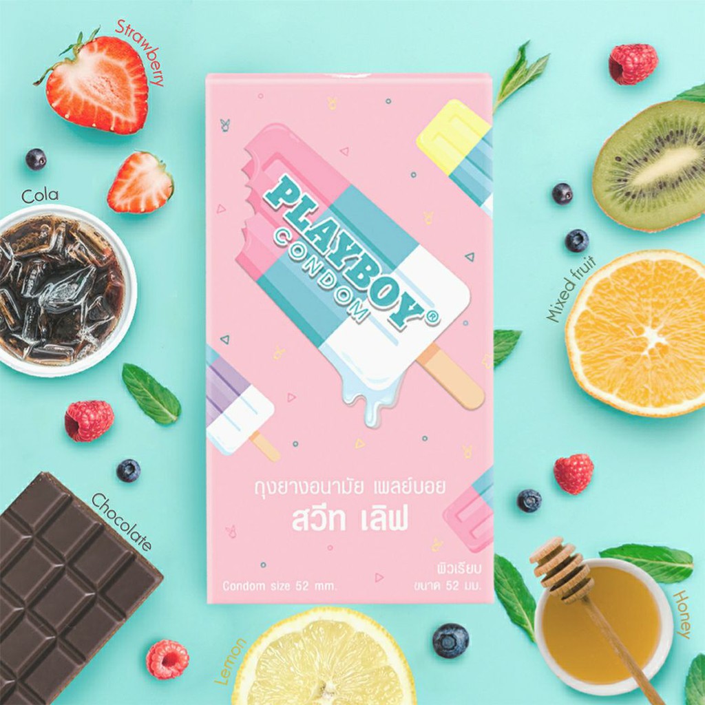 ถุงยาง อนามัย เพลย์บอย สวีท เลิฟ 6 เฉดกลิ่น ผิวเรียบ ขนาด 52 มม 4 กล่อง 48 ชิ้น Playboy Condom ...