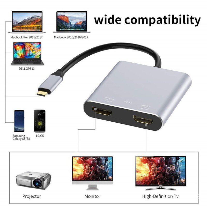 Type C To HDMI USB 3.0 PD 4 in 1 Hub Display Dual Screen USB C HDMI ...