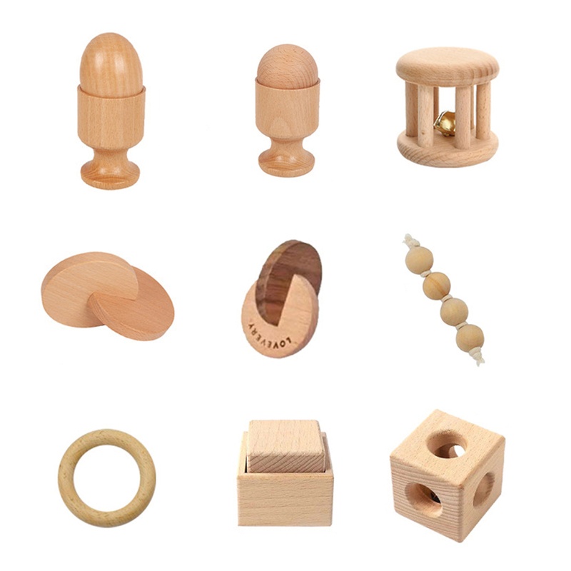 97BE Infant Wooden Toys Exercise Hand Grasped Toy Interlocking Discs ...