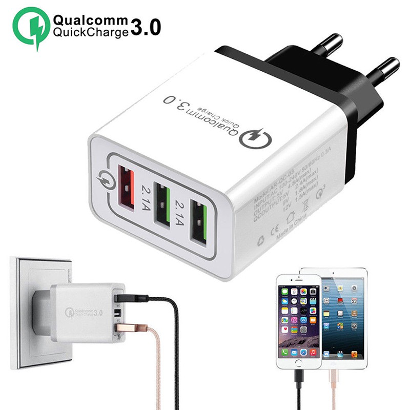 30W QC 3.0 Fast Quick Charger 3 Port USB Hub Wall Charger Adapter ...