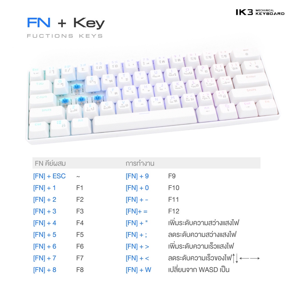 IWACHI คีย์บอร์ด ไร้สาย IK-3 มี61ปุ่ม Keyboard Blue-switch สามารถกดปุ่ม ...