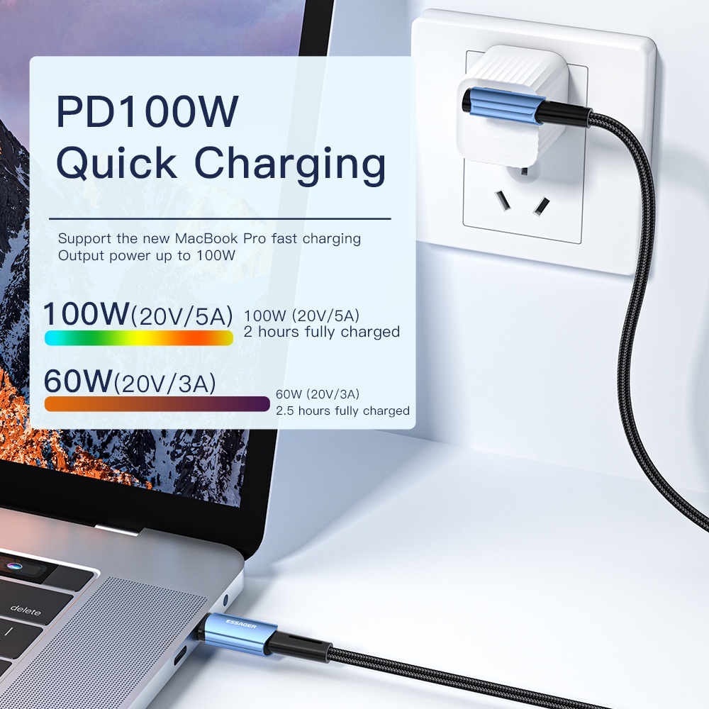 Essager สายชาร์จ USB C เป็น Type C 60W 100W QC4.0 PD30W ชาร์จเร็ว สําหรับ Xiaomi 10 Pro Huawei ...