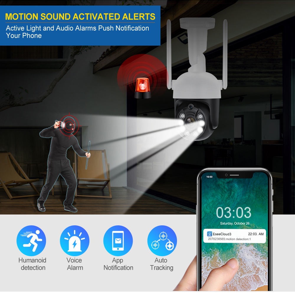 MISECU H.265 3MP HD Wireless CCTV System Two Way Audio Waterproof PTZ ...