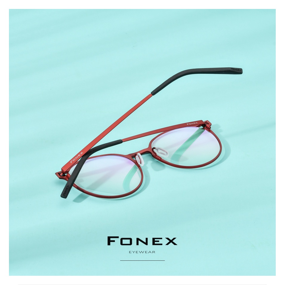 FONEX Pure Titanium Glasses Frame Women Retro Round Prescription ...