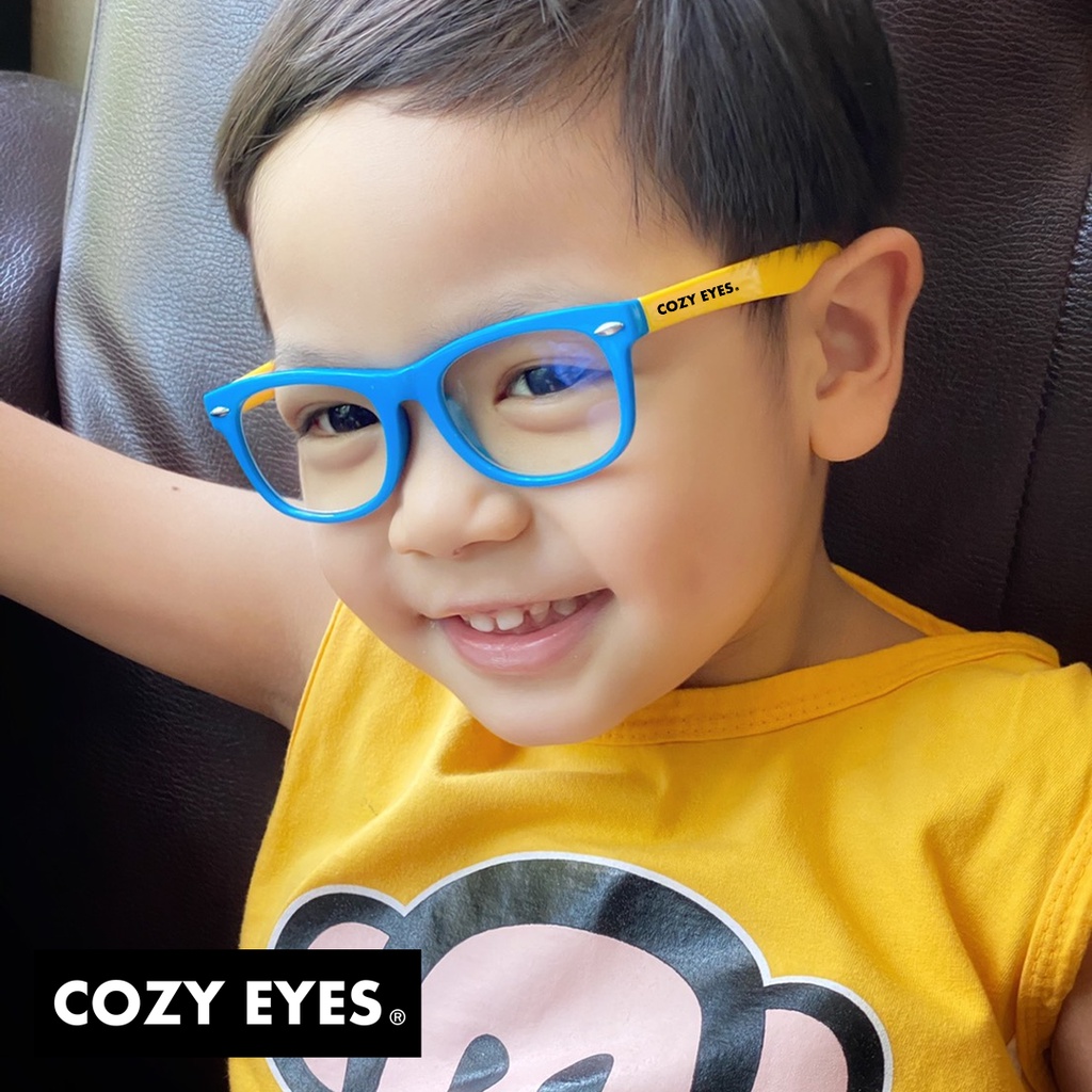 แว่นกรองแสงฟ้า COZY EYES กรอบฟ้า ขาเหลือง สำหรับเด็ก 6-15ปี รุ่น ...