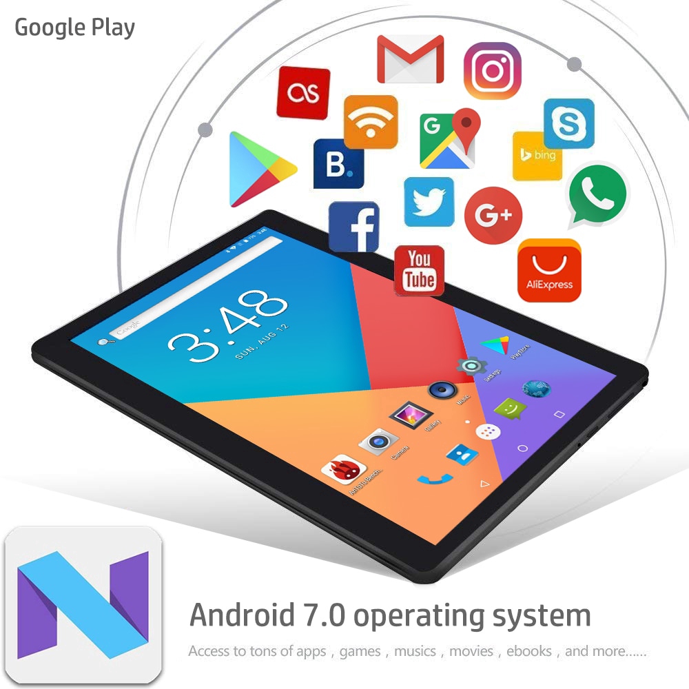 แท็บเล็ตแท็บเล็ตพีซี 4 Gb 64 Gb Android 7 . 0 10 นิ้ว Gps Wifi 1280x800 ...