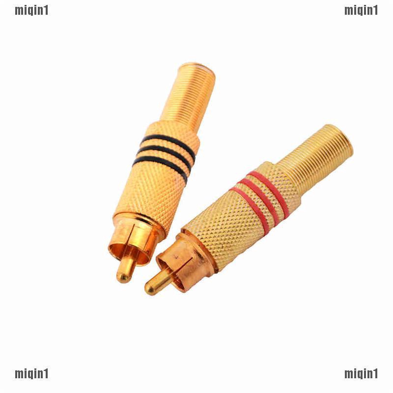 MQ 1th 2 ชิ้น ชุด Gold Plated RCA Phono Male Plug Solder Audio Video Cable อะแดปเตอร์เชื่อมต่อ ...