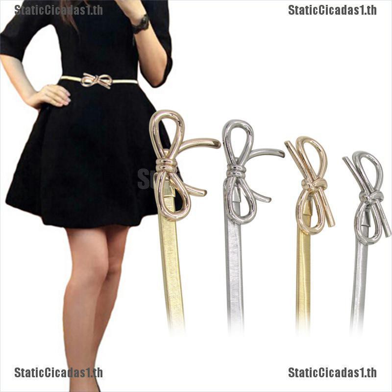 Static Women Metal Belt Bow Clasp Front Stretch Waist Strap Skinny ...