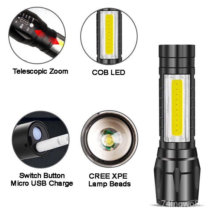 nyhw 《 》 3 Mode Torch Light Torchlight Rechargeable LED XPE COB USB ...