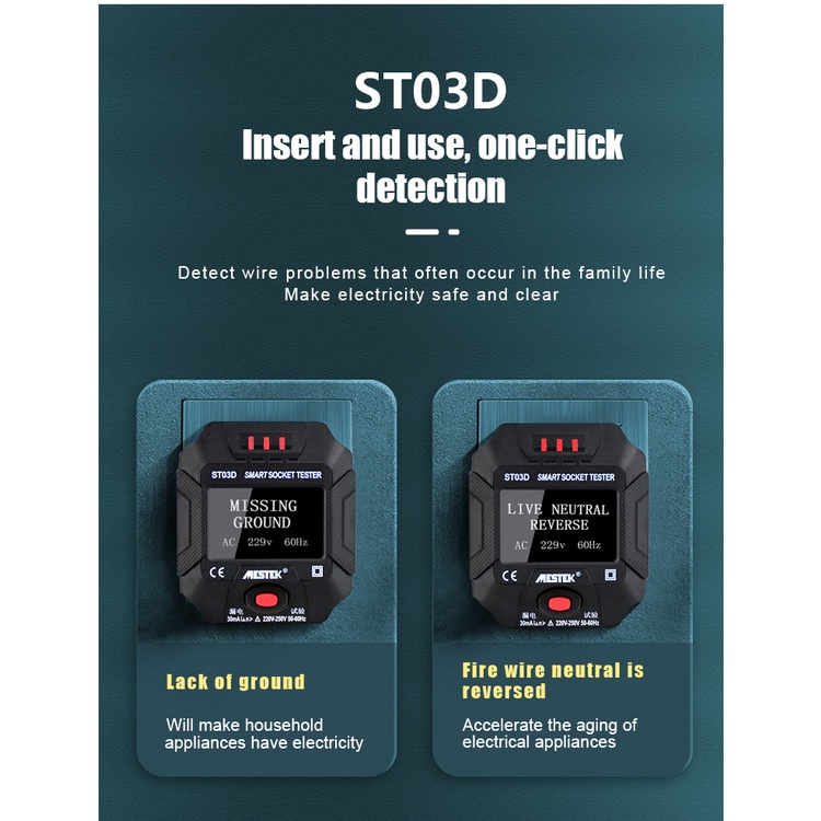 MESTEK Socket Tester Outlet Tester EU Plug Automatic Electric Circuit ...